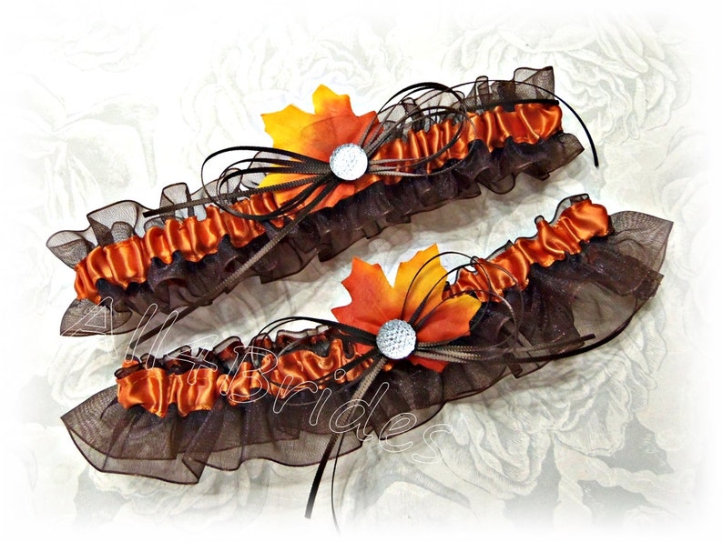 Fall Leaves Wedding Bridal Garter Set - Chocolate Brown and Burnt ...
