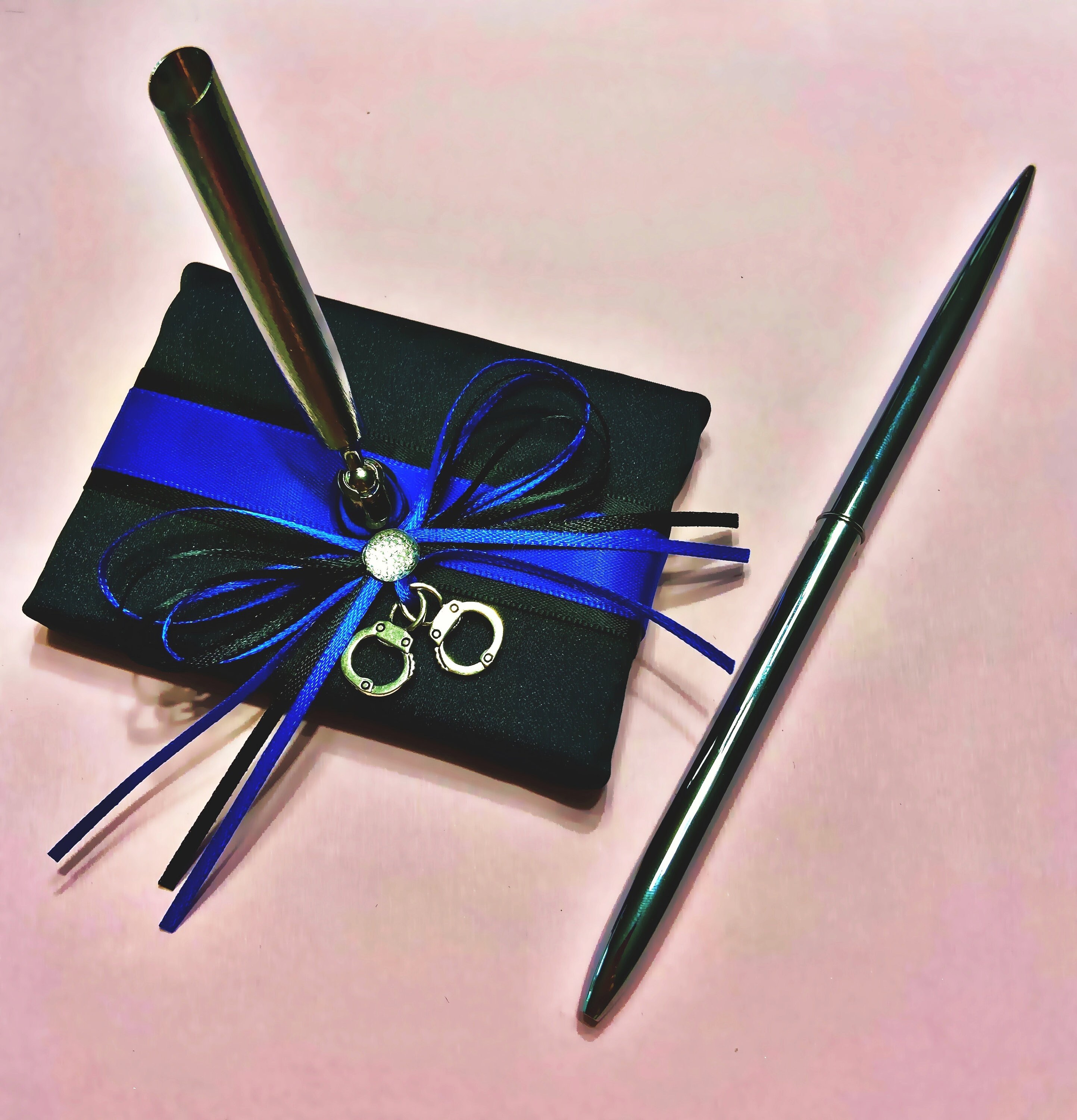 Blue line pen set with handcuff charm police wedding thin | Etsy