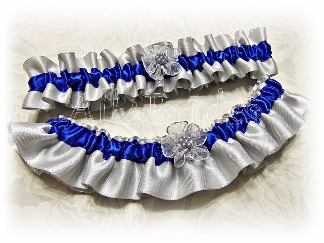 Wedding Bridal Leg Garter Set - Royal Blue and Grey Satin Garters ...