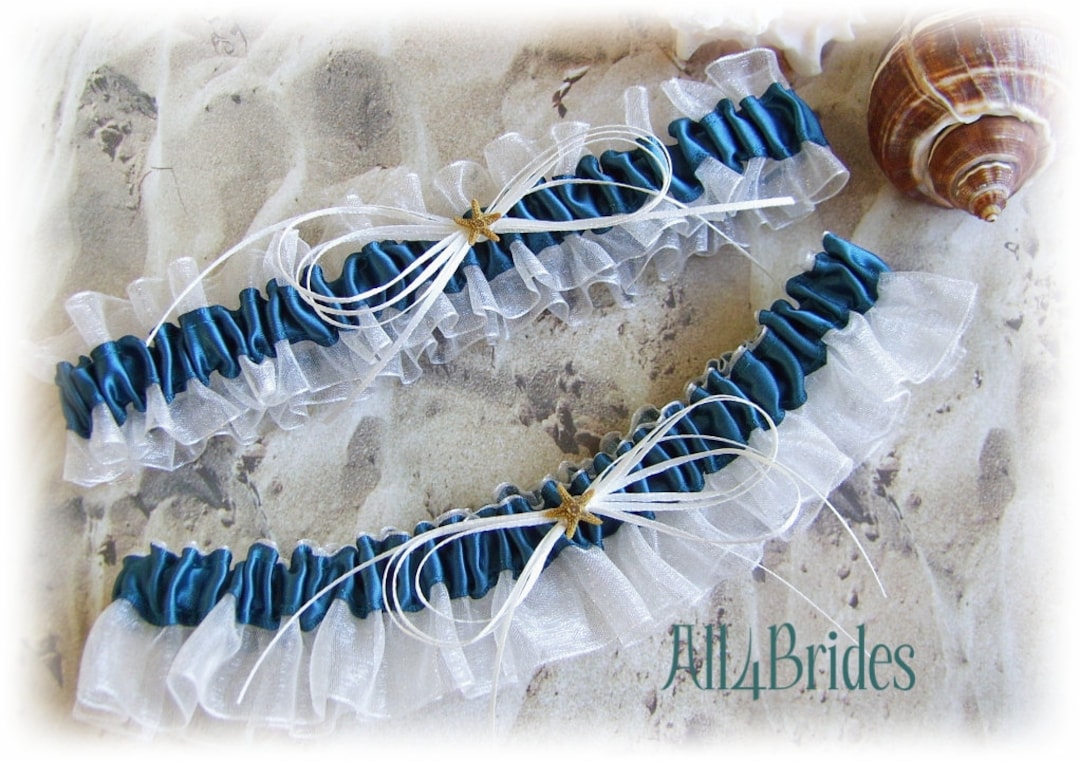 Starfish Beach Wedding Bridal Leg Garters - Teal Garter Belt Set ...