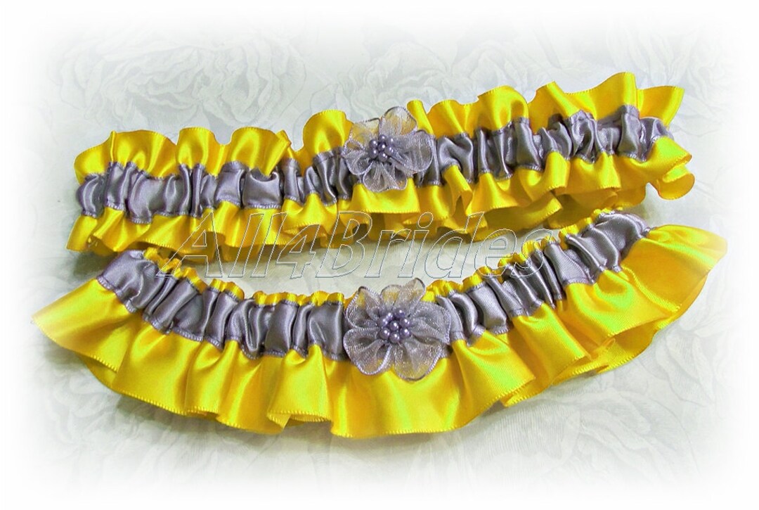 Wedding Bridal Leg Garter Belt Set, Gray and Yellow Satin Bridal or ...
