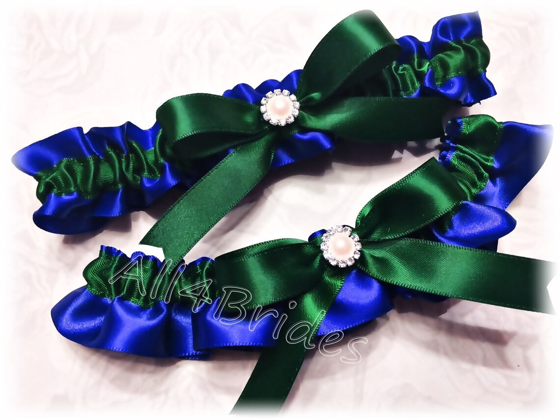 Wedding Bridal Garters Hunter Green and Royal Blue Bridal | Etsy