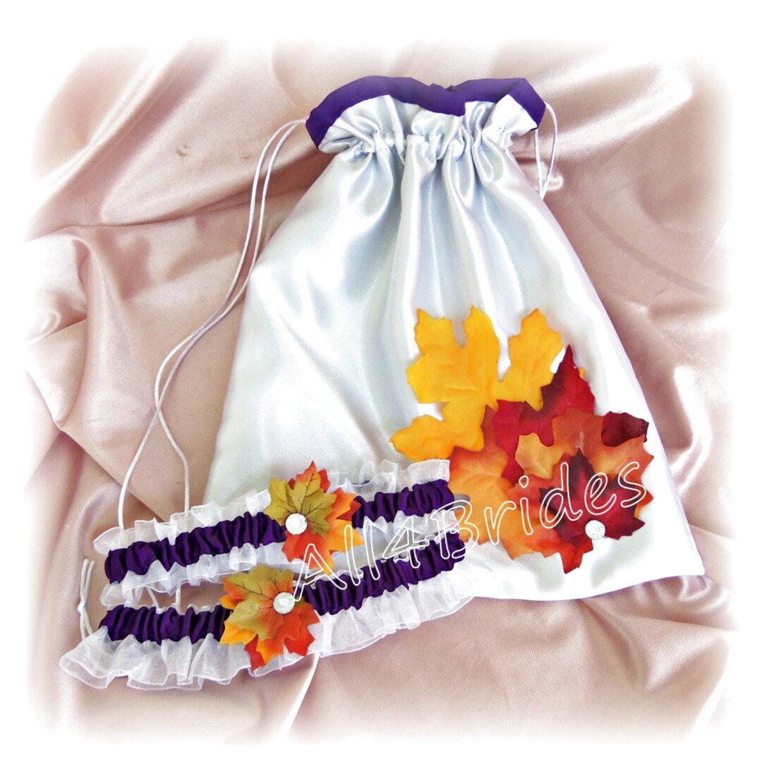 Fall Leaves Wedding Money Dance Bag and Bridal Leg Garter Set, Purple ...