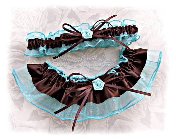 Chocolate Brown and Aqua Blue Bridal Leg Garters Wedding - Etsy