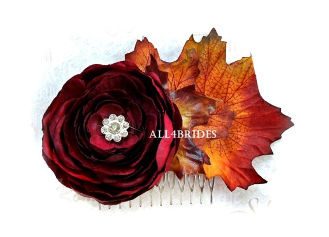 Fall Leaves Wedding Bridal Hair Comb, Burgundy Rose Hair Comb - Etsy