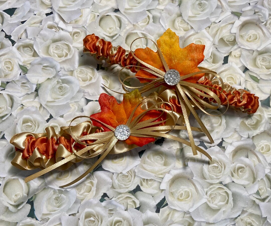 Fall Leaves Wedding Bridal Garter Set, Gold and Burnt Orange. Autumn ...
