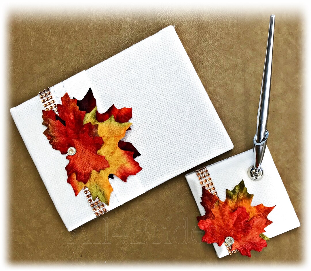 Fall Leaves Woodland Wedding Guest Book and Pen Set. - Etsy
