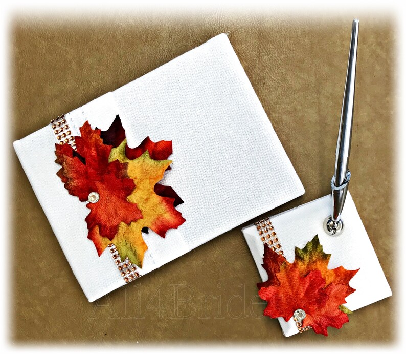 Fall Leaves Woodland Wedding Guest Book and Pen Set. Ready to - Etsy