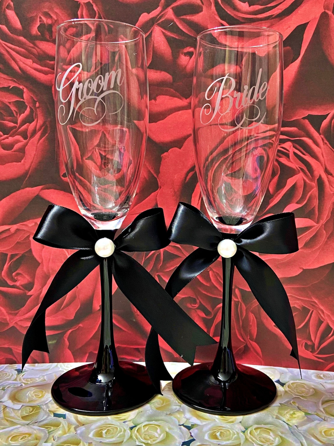 Black Wedding Champagne Toast Glasses - Etsy