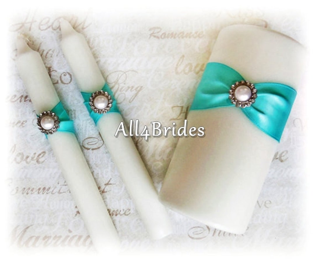 Wedding Candle Set Unity Candle and Tapers Turquoise Wedding Ceremony ...