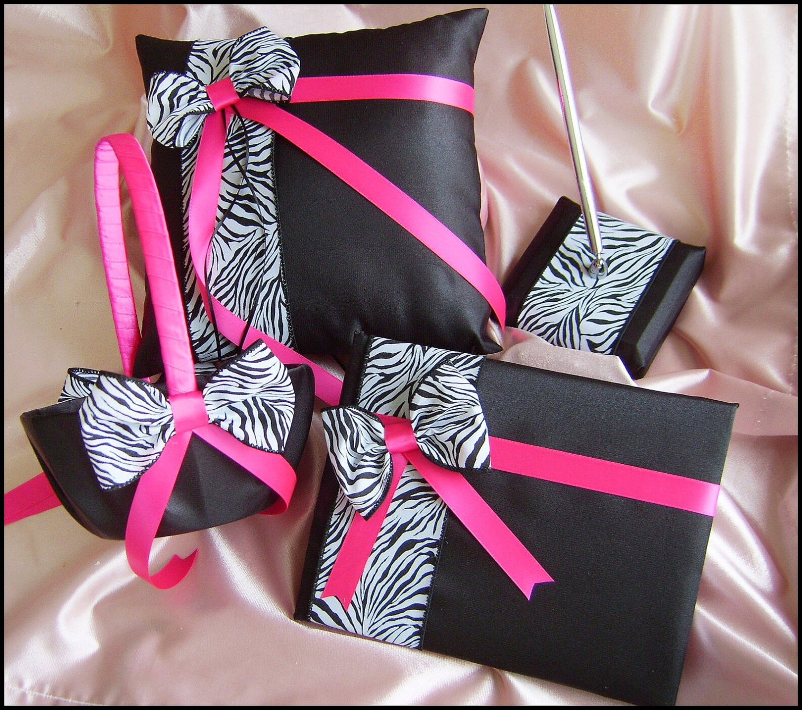 Hot Pink and Black Zebra Print Wedding Bridal Garter Set - Etsy