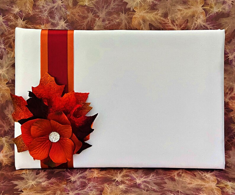 Fall Leaves Wedding Guest Book and Pen Burgundy and Burnt - Etsy