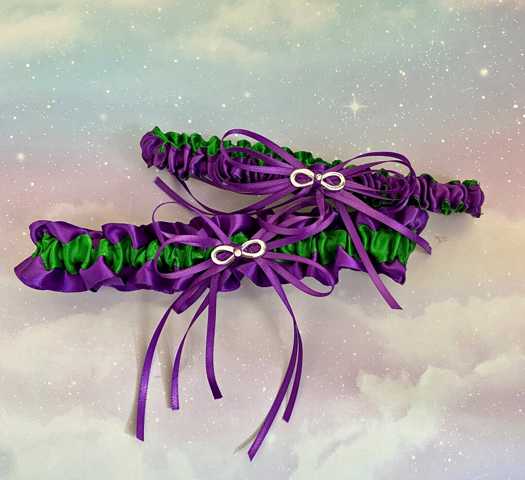 Purple and Green Garter Set, Infinity Symbol Wedding Bridal Keepsake ...