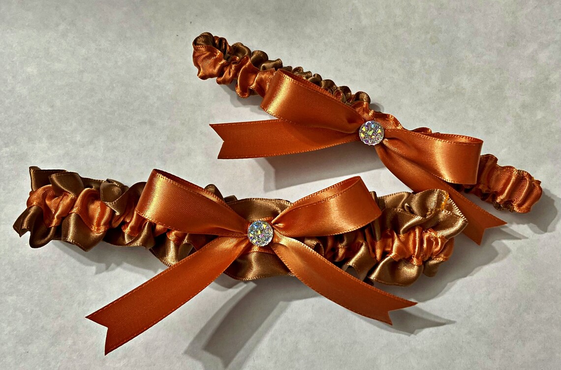 Burnt Orange and Toffee Bronze Wedding Bridal Garter Set Keepsake and ...