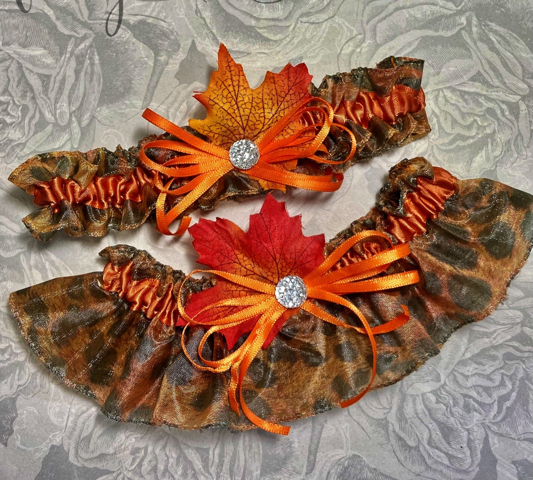 Wedding Garter Fall Leaves and Leopard Print, Bridal Animal Print ...