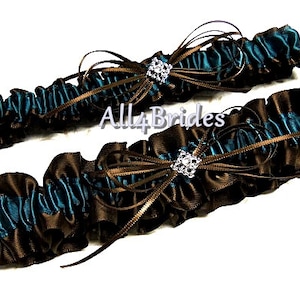 Wedding Bridal Leg Garter Set Chocolate Brown and Teal Keepsake and ...
