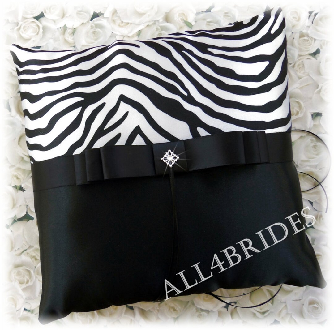 Zebra Print Wedding Pillow, Zebra Print and Black Ring Bearer Pillow ...