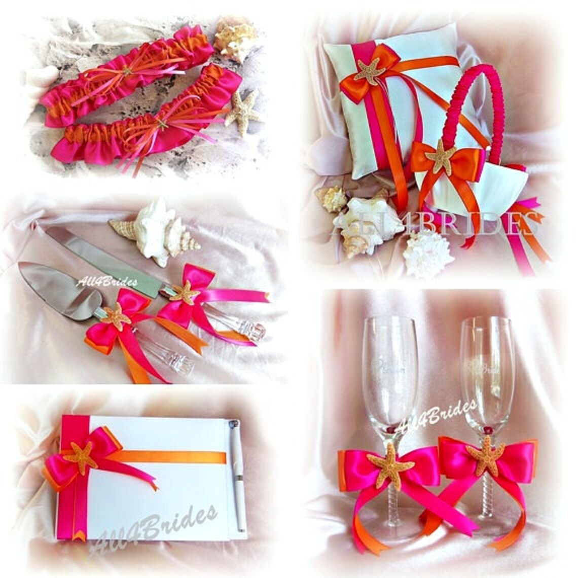 Beach Wedding Starfish Bridal Leg Garter Set Hot Pink and - Etsy