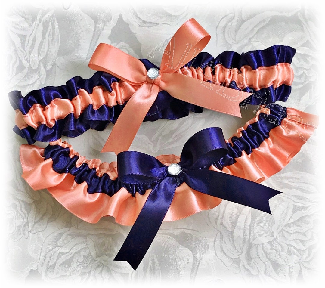 Navy Blue and Coral Wedding Bridal Leg Garter Set - Etsy