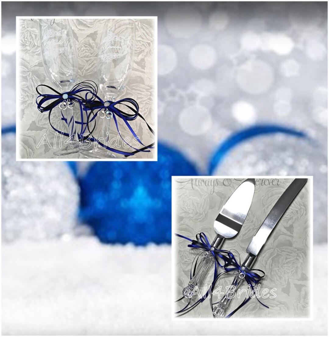 Thin Blue Line Police Wedding Cake Cutting Set and Champagne Glasses ...