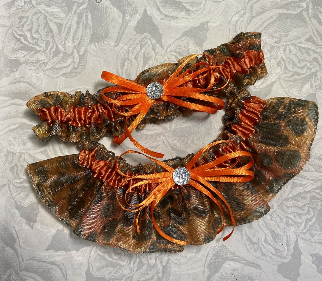 Animal Print Wedding Bridal Leg Garter Set, Leopard Cheetah Orange and ...
