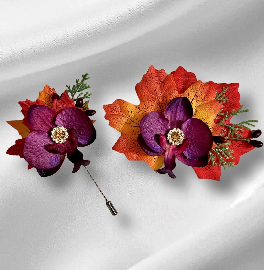 Fall Leaves Boutonniere and Matching Hair Clip, Fall Leaves Wedding ...