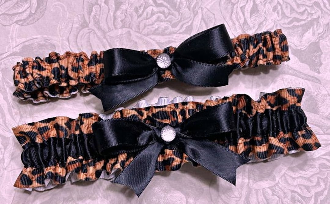 Leopard Print and Black Bridal Garter Set, Cheetah Wedding Bridal ...