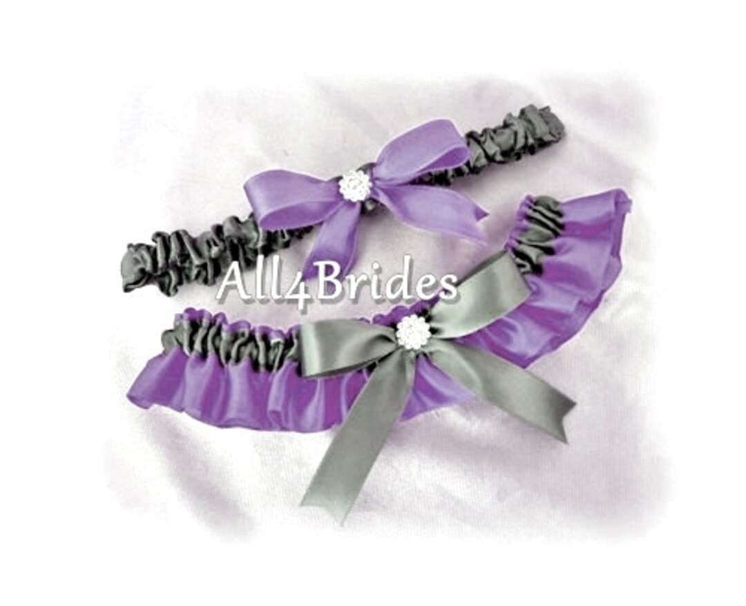 Wedding Leg Garter Belt Set, Lavender and Grey Bridal Keepsake and Toss ...