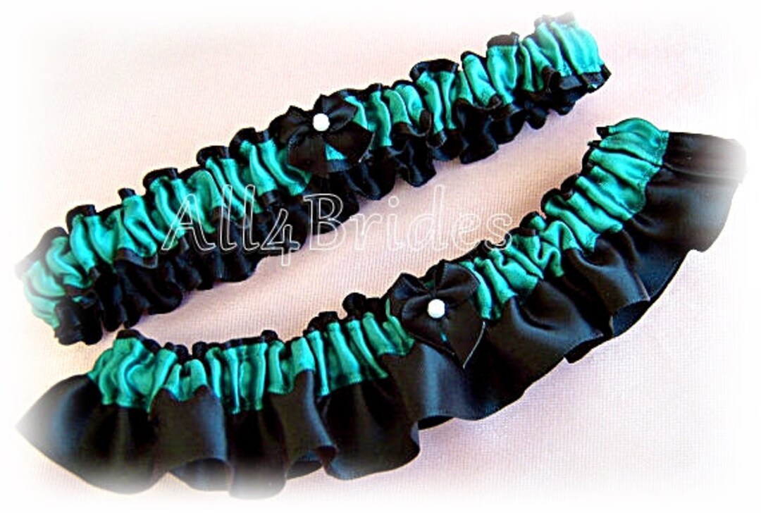 Black and Jade Wedding Bridal Leg Garter Set, Keepsake and Toss Garter ...