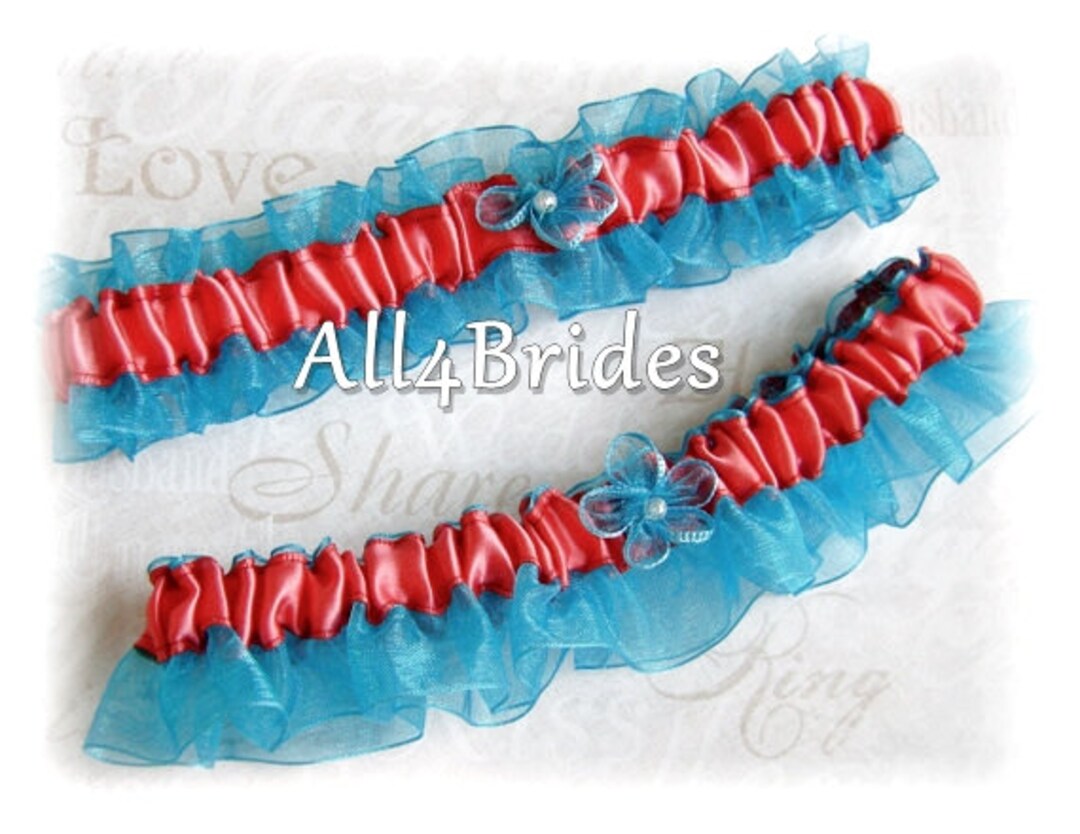 Coral and Turquoise Wedding Bridal Leg Garter Set, Something Blue ...