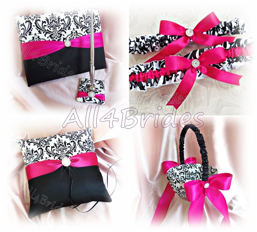 Wedding Leg Garters Bridal Garter Set in Hot Pink and Damask - Etsy