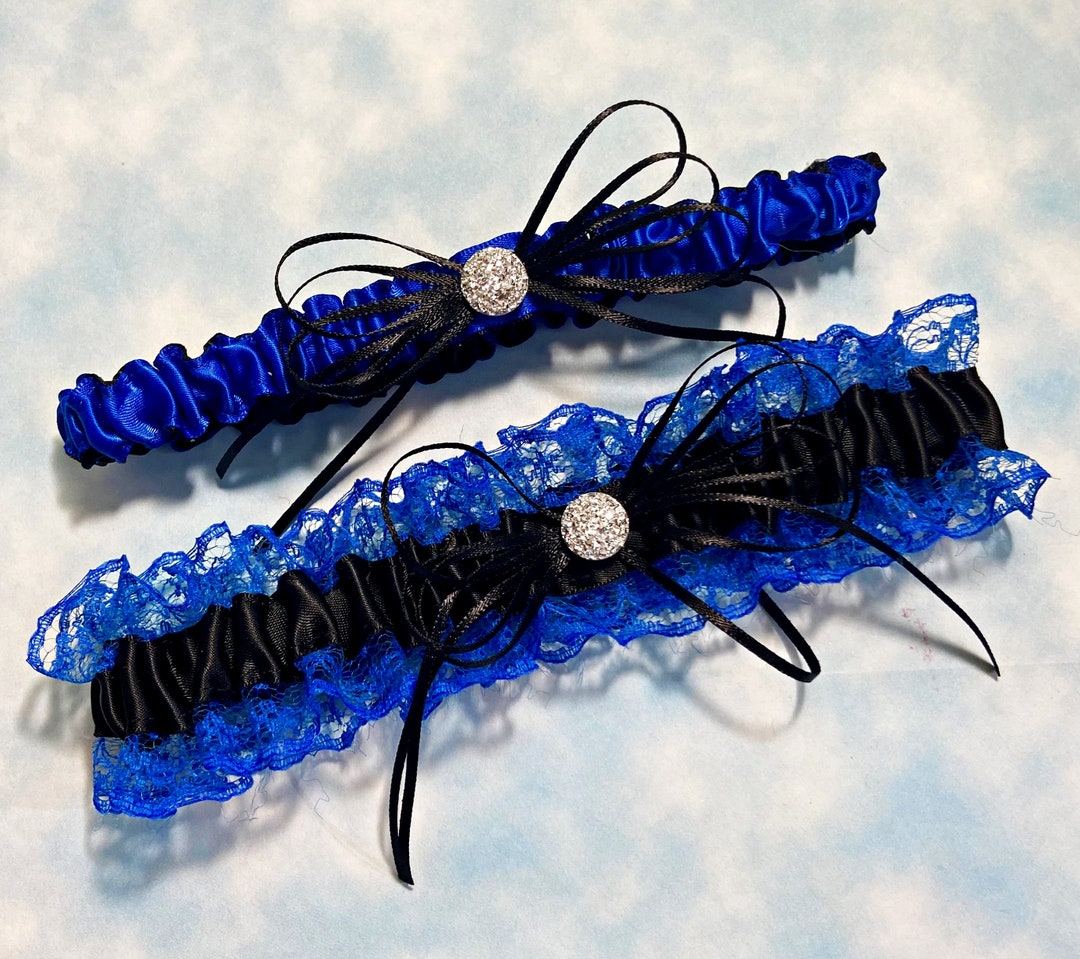 Royal Blue and Black Wedding Bridal Leg Garter Set, Thin Blue Line ...