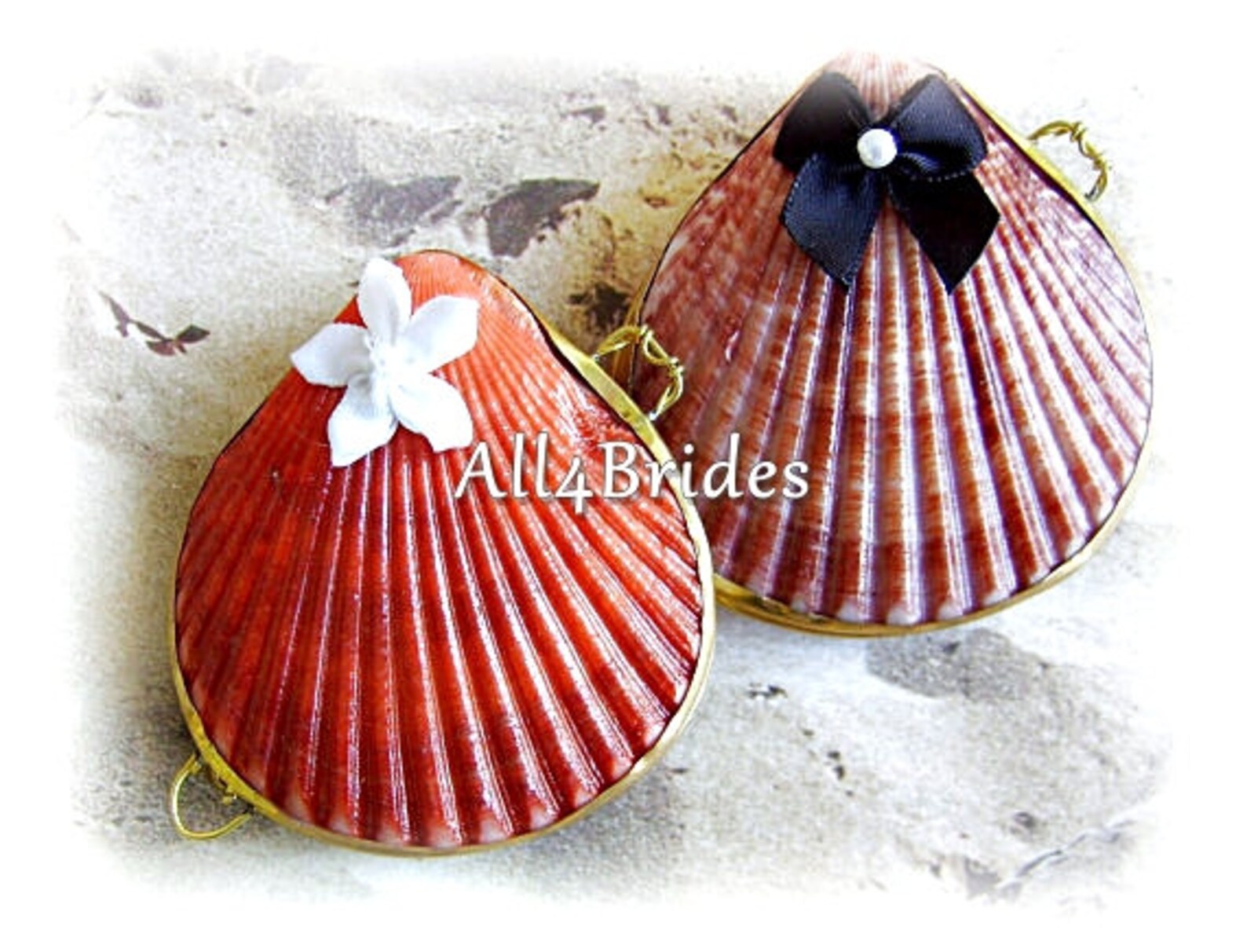 Beach Wedding Set of Two Clam Seashell Ring Boxes for Bride - Etsy