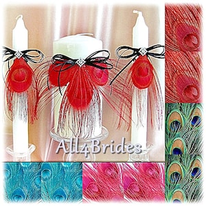Peacock Wedding Unity Candle Set Red Turquoise Pink or - Etsy