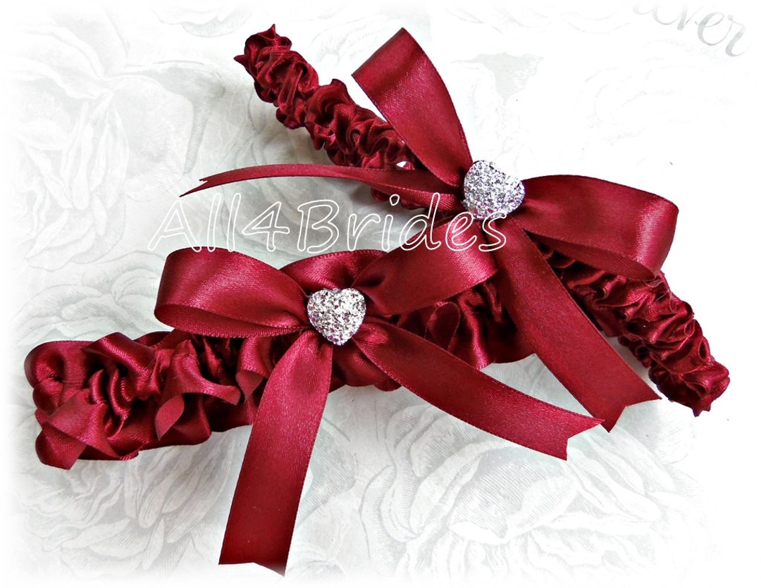 Apple Red Bridal Leg Garter Set, Deep Red Wedding Leg Garter Belt Set ...