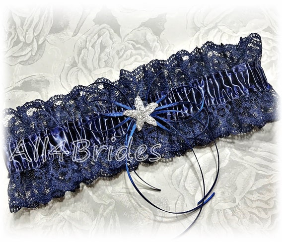 Starfish Wedding Bridal Garter Navy Blue Lace Leg Garter. | Etsy