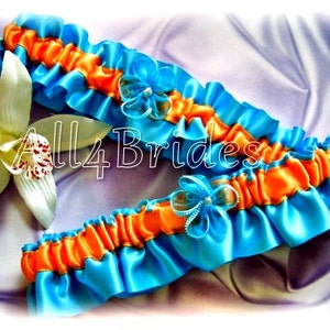Turquoise and Orange Wedding Bridal Keepsake and Toss Leg Garter Set ...