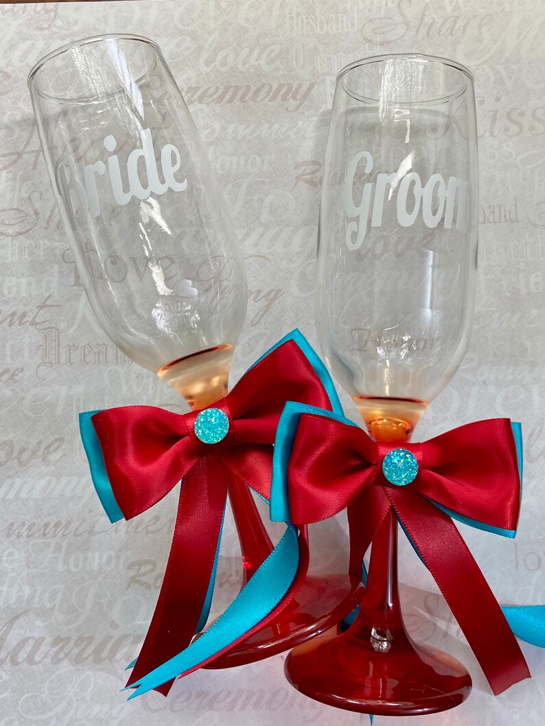 Red and Turquoise Wedding Cake Cutting Set and Champagne - Etsy