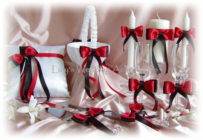 Red and black wedding bridal leg garter set. | Etsy