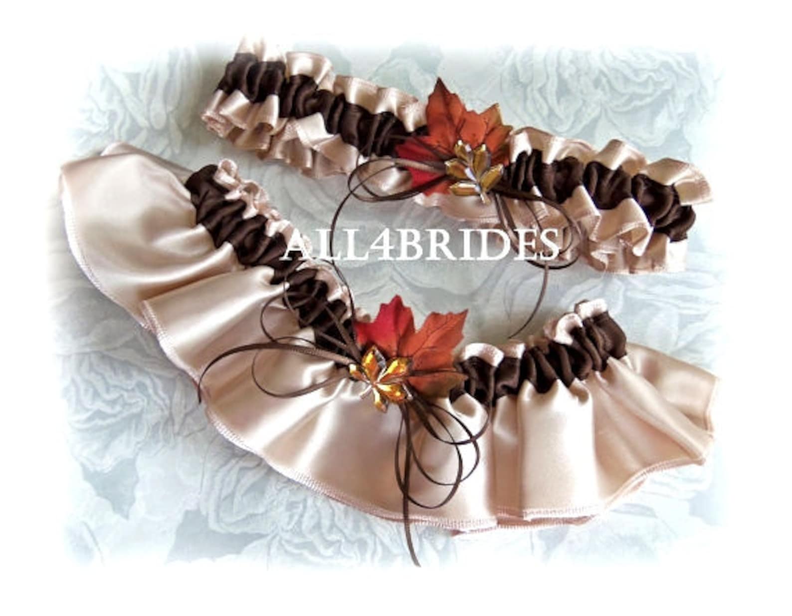 Wedding Fall Leaves Bridal Leg Garters, Champagne and Chocolate Brown ...