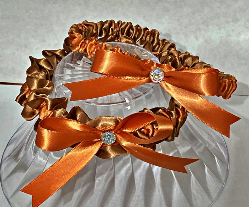 Burnt Orange and Toffee Bronze Wedding Bridal Garter Set Keepsake and ...