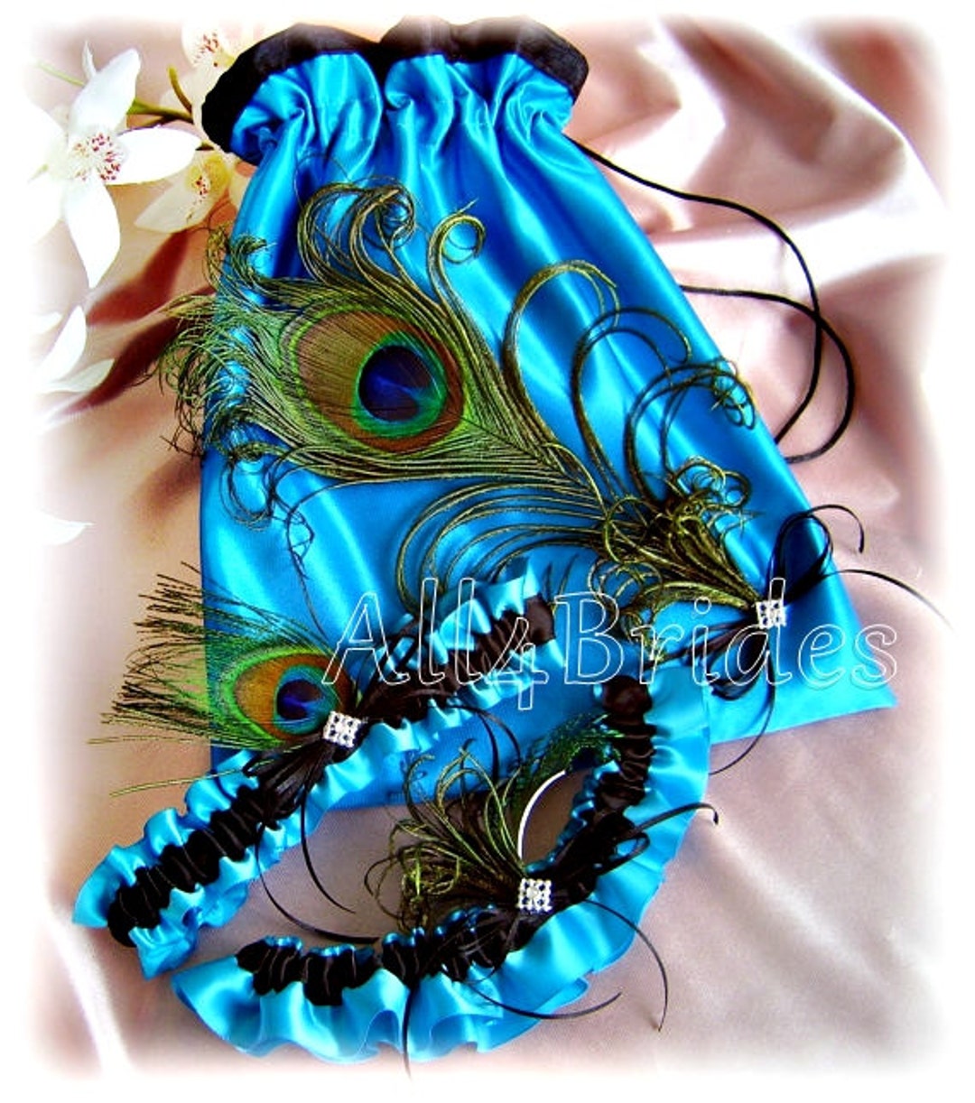 Peacock Feather Bridal Leg Garters and Wedding Money Dance Bag ...