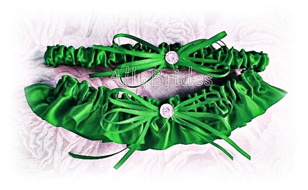 Emerald Green Wedding Bridal Leg Garter Set, Keepsake and Toss Satin ...