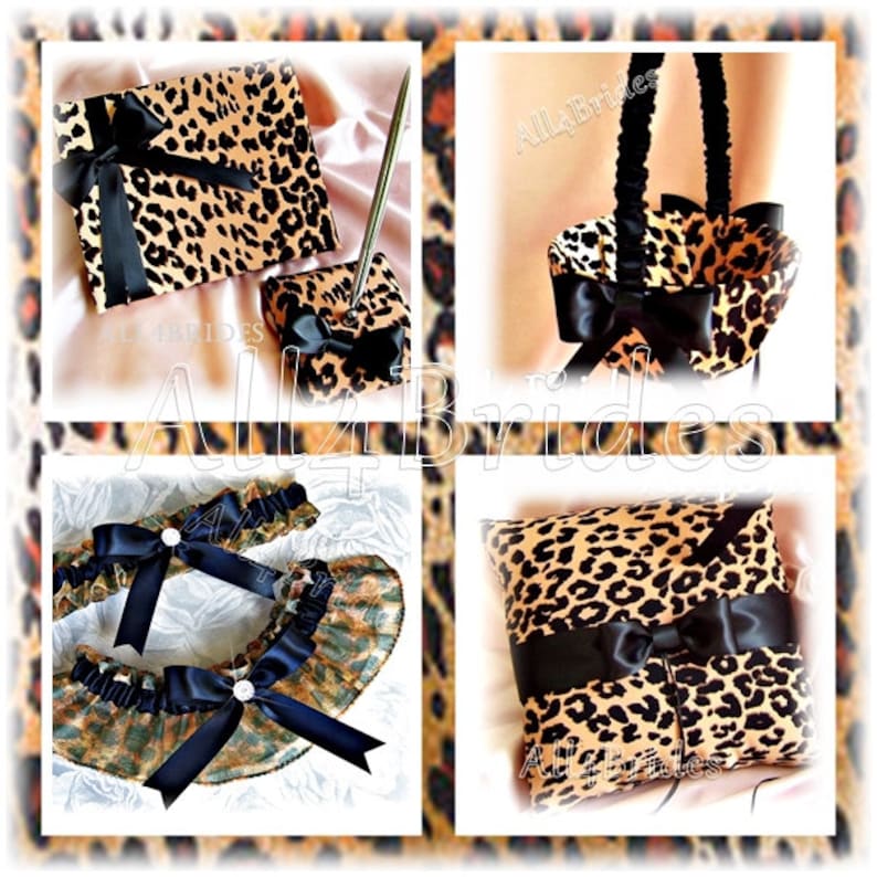 Leopard Print Wedding Pillow Basket Leg Garters Guest Book - Etsy
