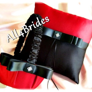 Black and Red Wedding Bridal Leg Garter Set, Prom Garters. - Etsy