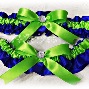 Cobalt Blue and Lime Green Wedding Bridal Leg Garter Set, Peacock Blue ...