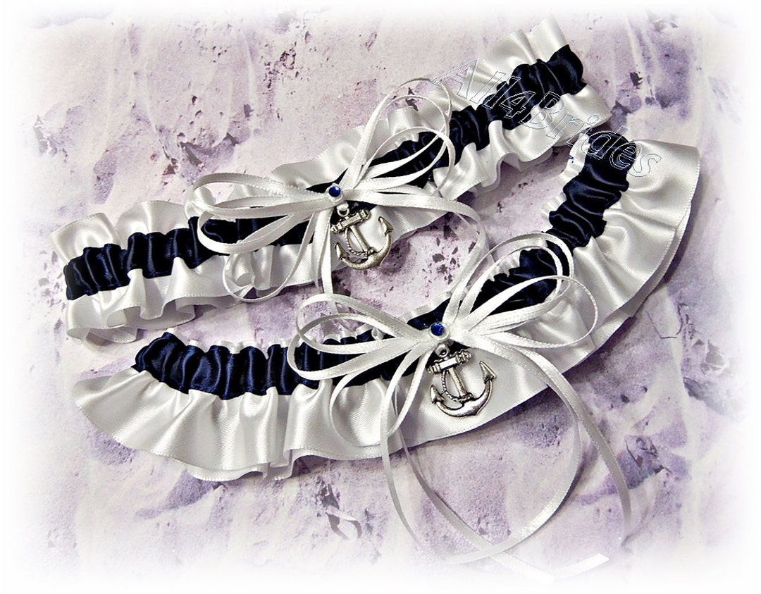 Ship Anchor Wedding Leg Garter Set Navy Blue Bridal Garter Belt Set ...