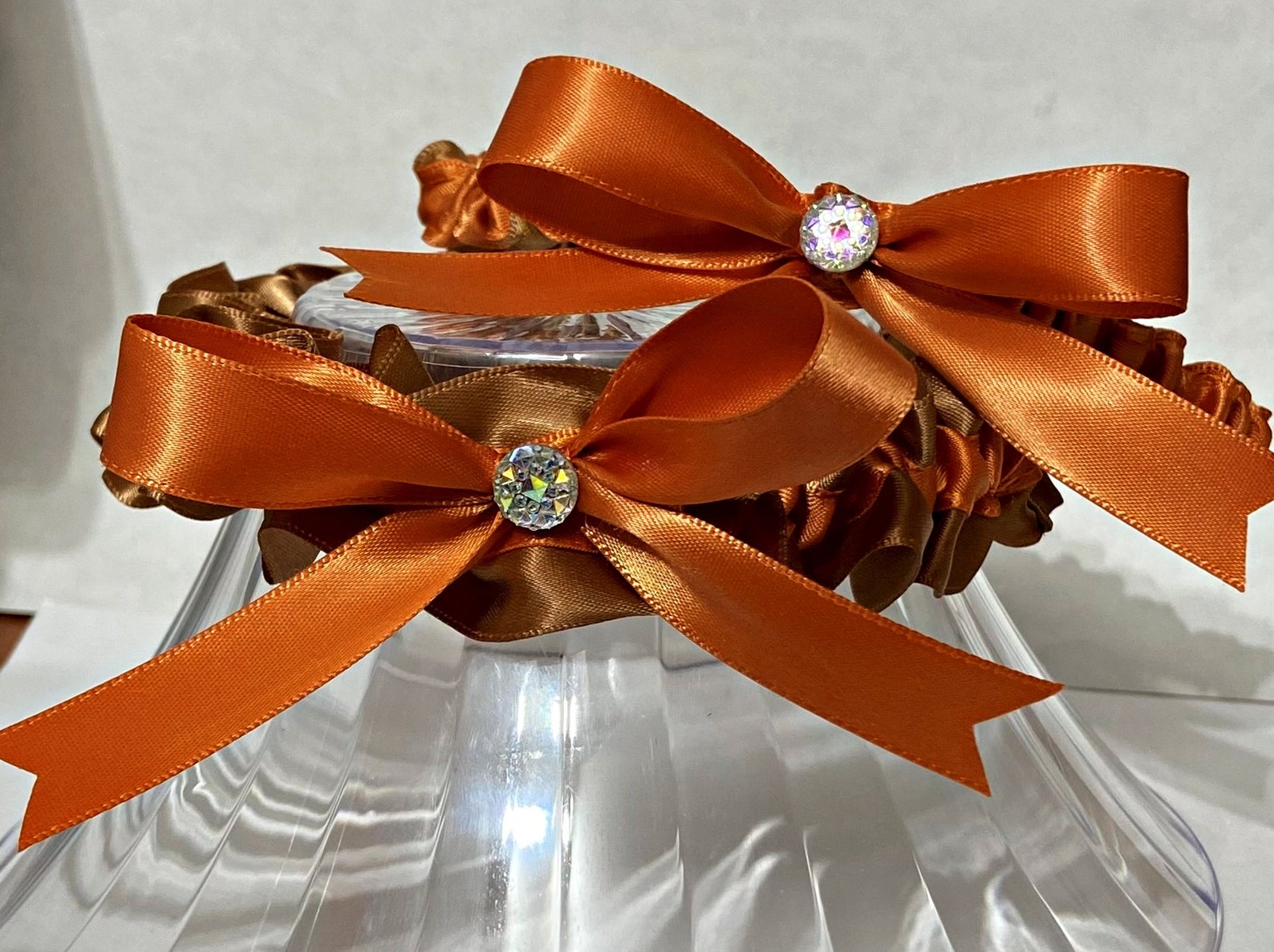 Burnt Orange and Toffee Bronze Wedding Bridal Garter Set Keepsake and ...
