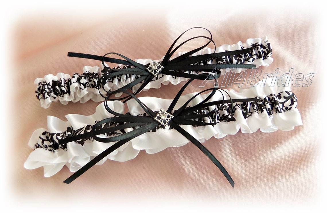 Black and White Damask Bridal Leg Garter Set Wedding Leg - Etsy