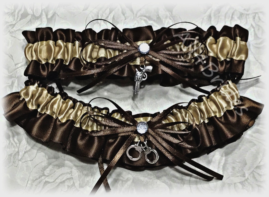 Handcuff and Gun Charm Sheriff Wife Leg Garter Set, Wedding Brown and ...